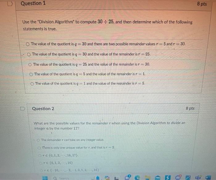 Use the "Division Algorithm" to compute 30÷25, and | Chegg.com