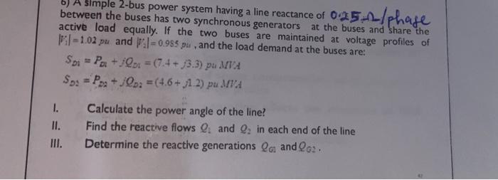 Solved A simple 2-bus power system having a line reactance | Chegg.com
