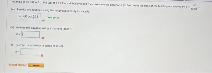 Solved The angle of elevation θ to the top of a 60 | Chegg.com