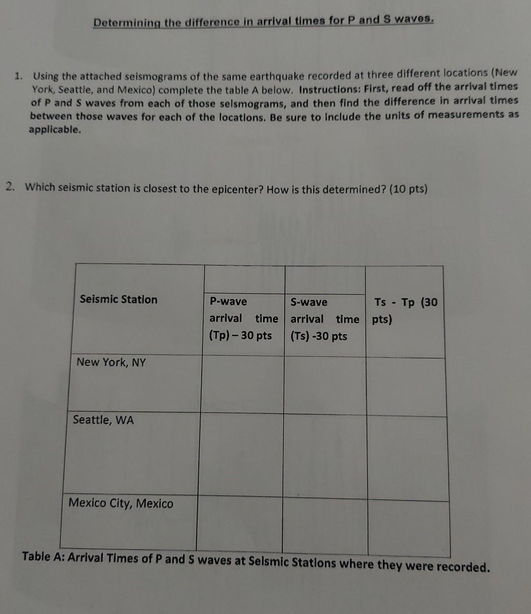 Solved Determining the difference in arrival times for P and | Chegg.com