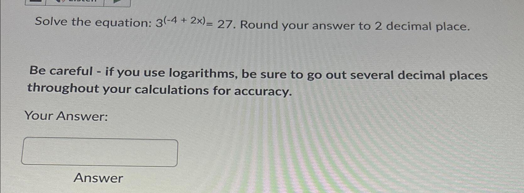 Solved Solve the equation: 3(-4+2x)=27. ﻿Round your answer | Chegg.com