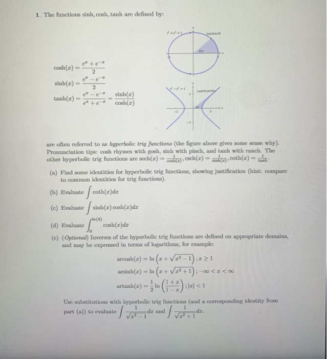 Solved 1. The functions sinh, cosh, tanh are defined by: | Chegg.com