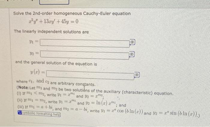 Solved Solve the 2nd-order homogeneous Cauchy-Euler equation | Chegg.com