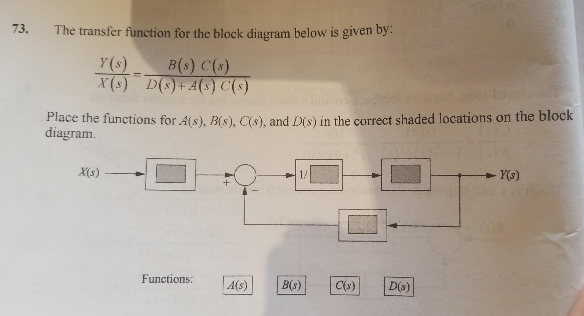 Solved The transfer function for the block diagram below is | Chegg.com