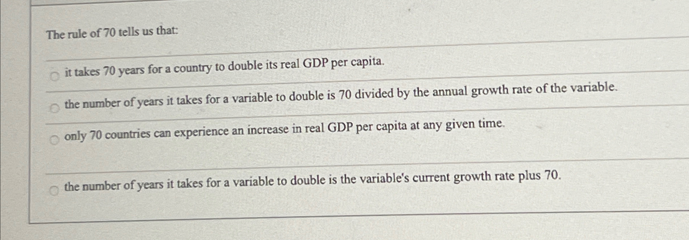 Solved The rule of 70 ﻿tells us that: ﻿it takes 70 ﻿years | Chegg.com