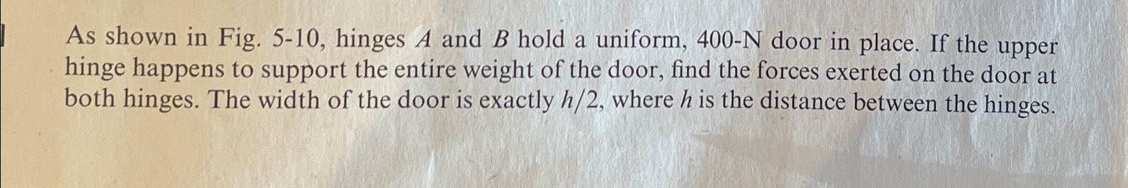 Solved As shown in Fig. 5-10, ﻿hinges A and B ﻿hold a | Chegg.com