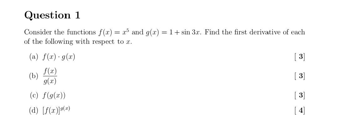 Solved Consider the functions f(x)=x5 and g(x)=1+sin3x. Find | Chegg.com