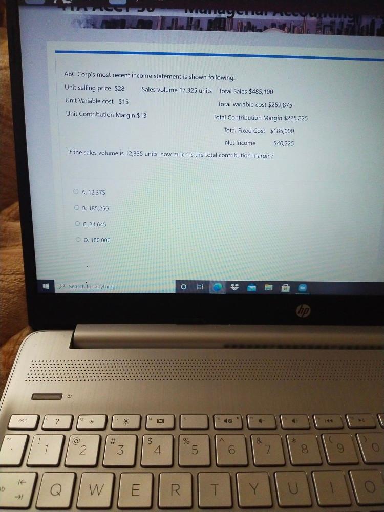 Solved Ivan ABC Corp's most recent income statement is shown | Chegg.com