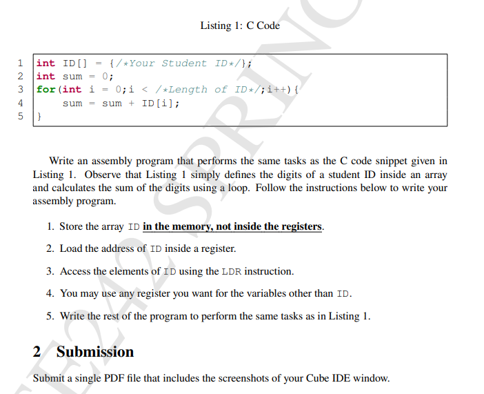Solved int ID [] = 1** ﻿Your Student ID*/};int sum =0;for | Chegg.com