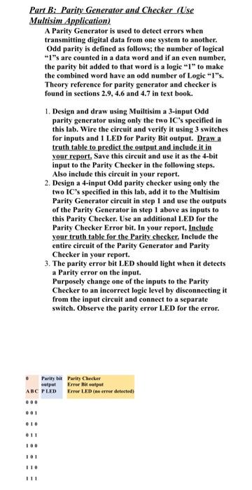 Part B: Parity Generator and Checker (Use Multisim | Chegg.com