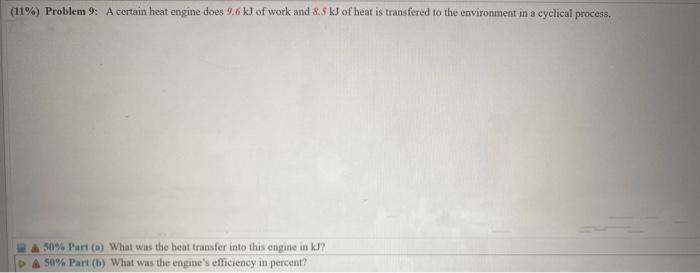 Solved (11\%) Problem 9: A certain heat enquine does 9.6 kJ | Chegg.com