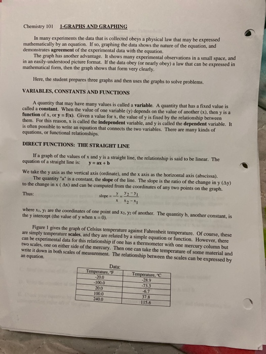 Chemistry 101 1-GRAPHS AND GRAPHING In many | Chegg.com