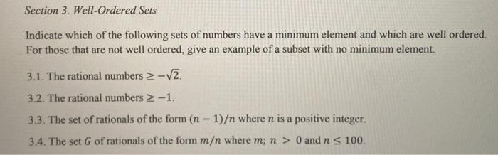 Solved Section 3. Well-Ordered Sets Indicate which of the | Chegg.com