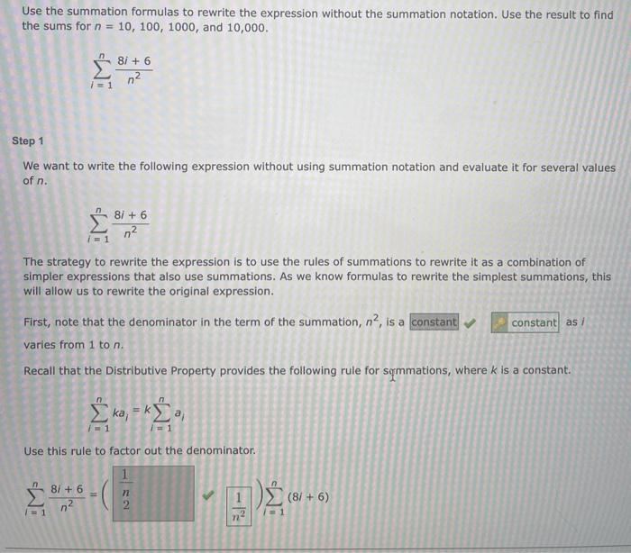 Solved Use The Summation Formulas To Rewrite The Expression