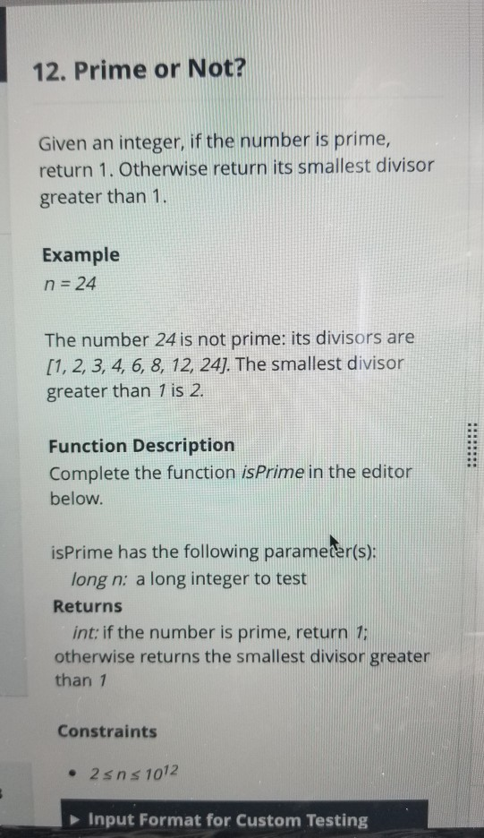 Solved 12 Prime Or Not Given An Integer If The Number