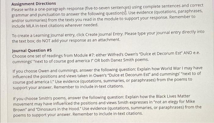 Assignment Directions Please write a one-paragraph | Chegg.com