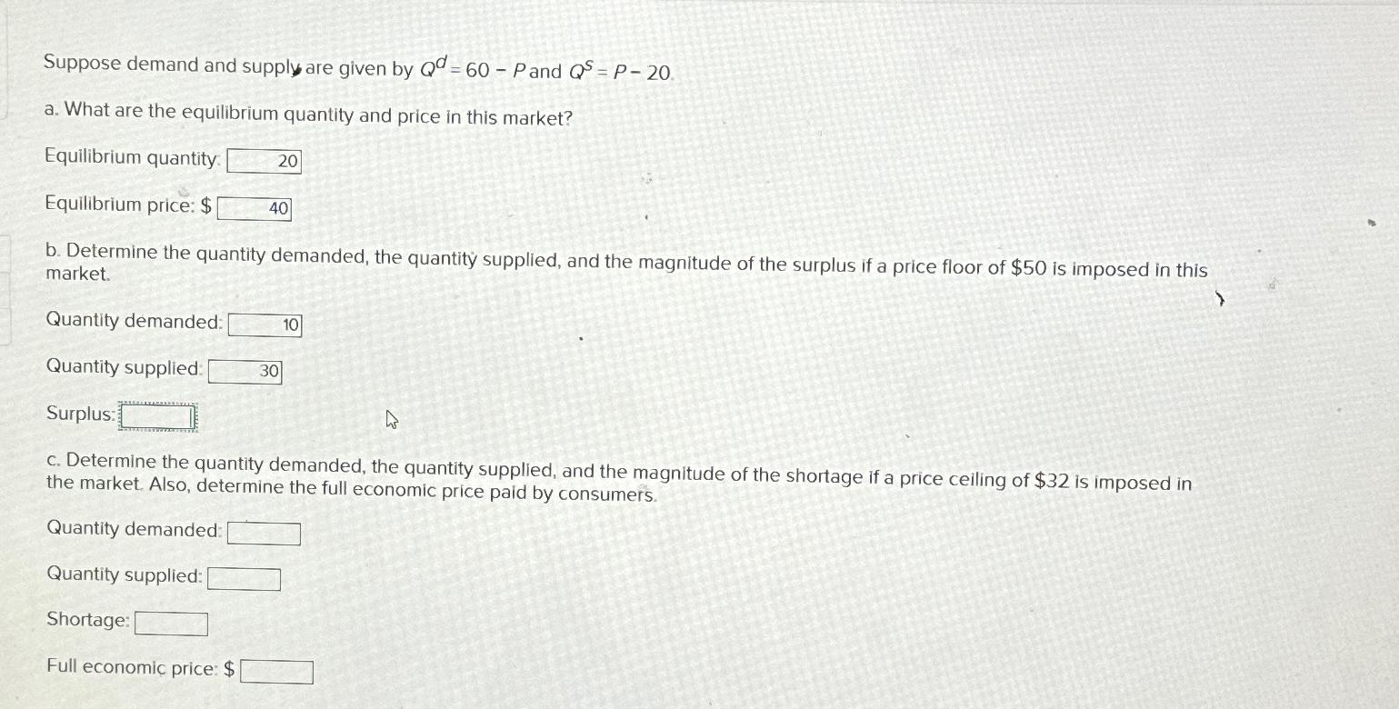 Solved Suppose demand and supply are given by Qd=60-P ﻿and | Chegg.com