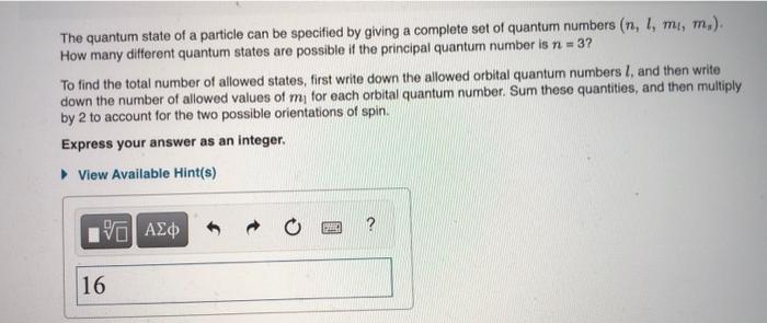 Solved The quantum state of a particle can be specified by | Chegg.com
