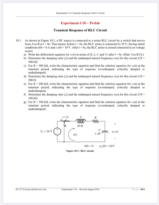 Solved Experiment 10 Respo RLCC Experiment #10 - Prelab | Chegg.com