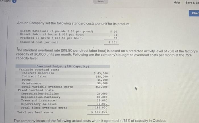 Solved mework U Saved Help Save & EX Chec Antuan Company set | Chegg.com Solved mework U Saved Help Save & EX Chec Antuan Company set | Chegg.com
