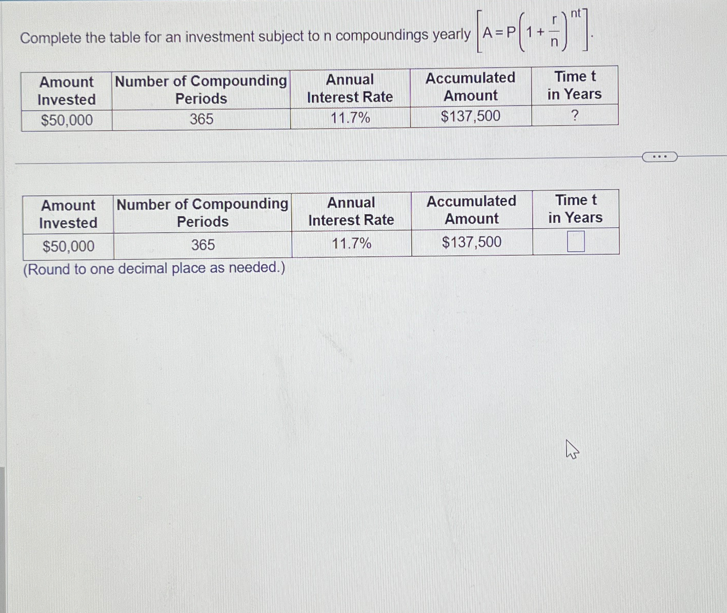 Solved Complete the table for an investment subject to n | Chegg.com