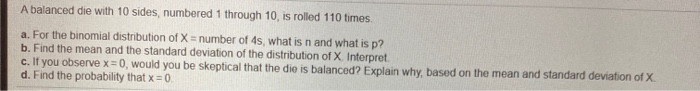 Solved A balanced die with 10 sides, numbered 1 through 10, | Chegg.com
