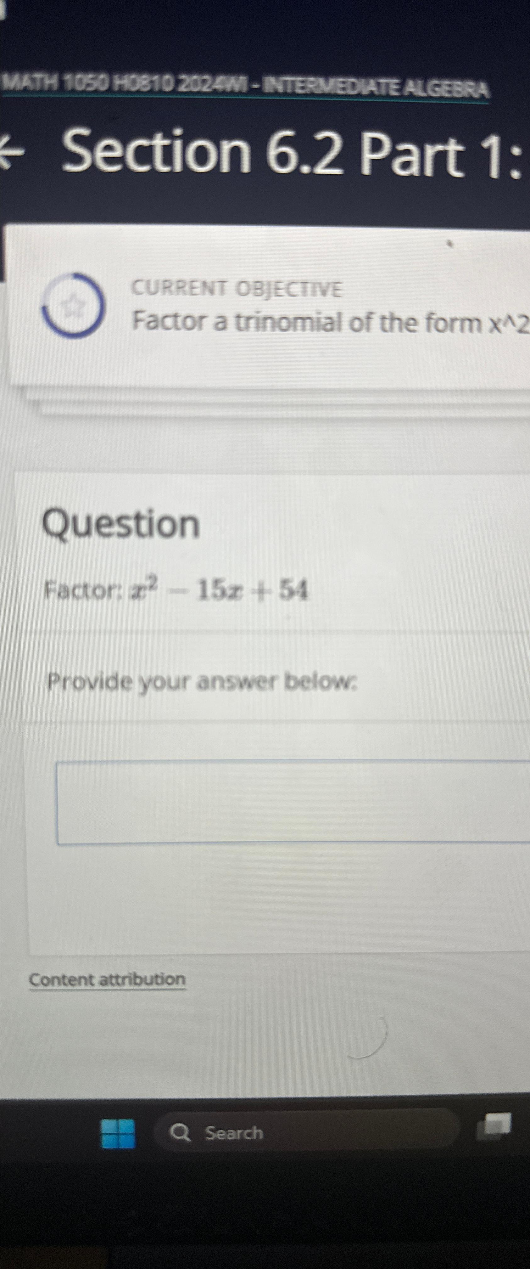 Solved Section 6.2 ﻿Part 1:CURRENT OBJECTIVEFactor a | Chegg.com