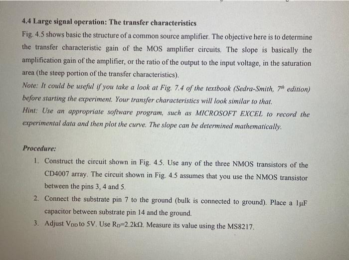 4.4 Large signal operation: The transfer | Chegg.com