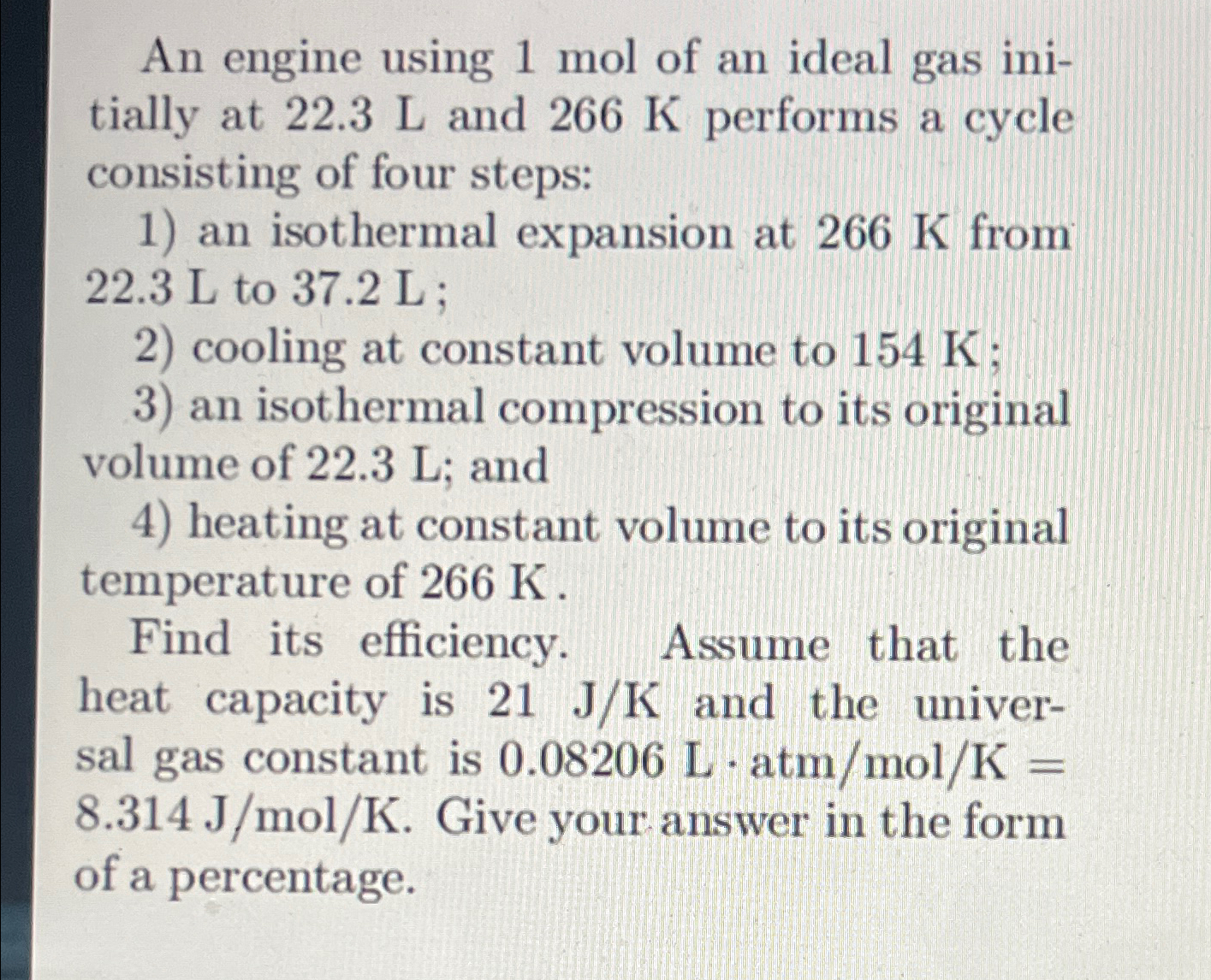 Solved An engine using 1mol of an ideal gas initially at | Chegg.com