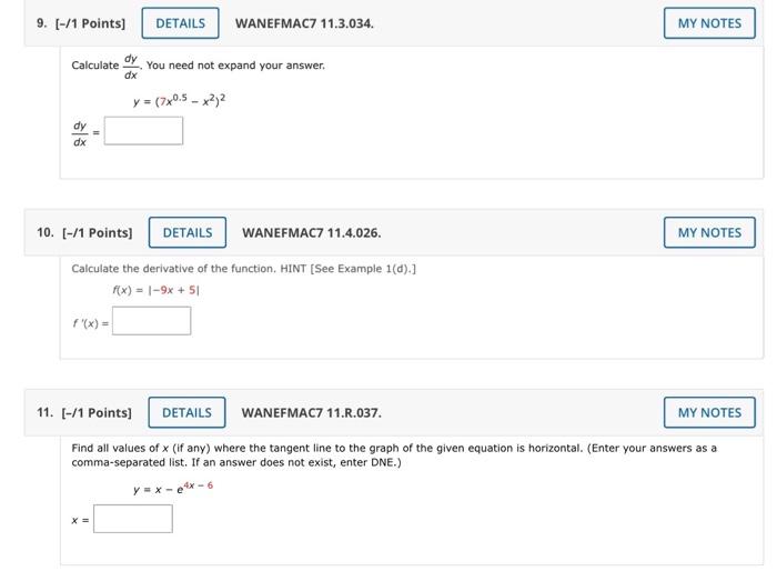 Solved 9. [-/1 Points) DETAILS WANEFMAC7 11.3.034. MY NOTES | Chegg.com Solved 9. [-/1 Points) DETAILS WANEFMAC7 11.3.034. MY NOTES | Chegg.com