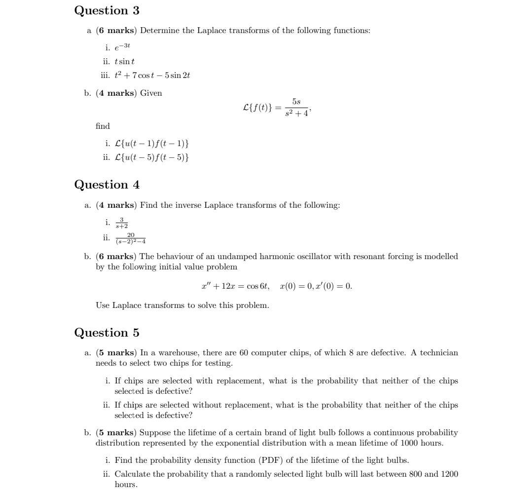 Solved Question 3a ( 6 ﻿marks) ﻿Determine the Laplace | Chegg.com