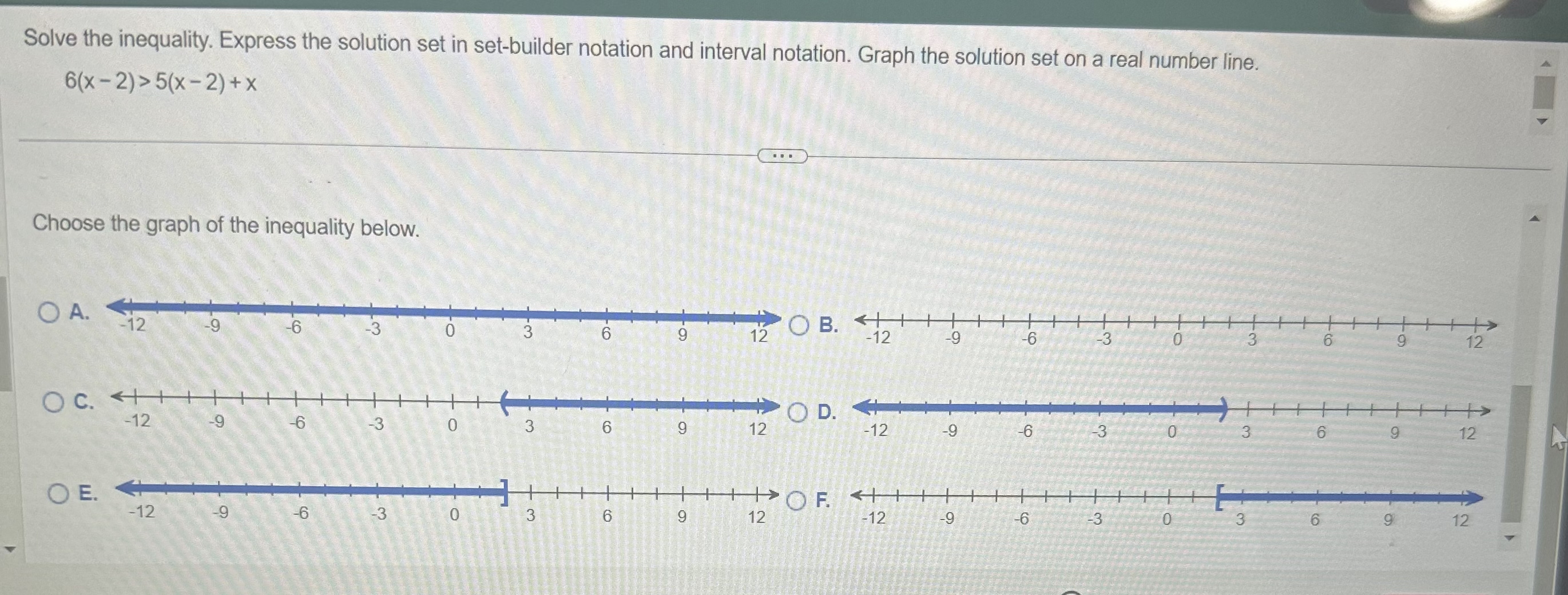 Solved Solve the inequality. Express the solution set in | Chegg.com