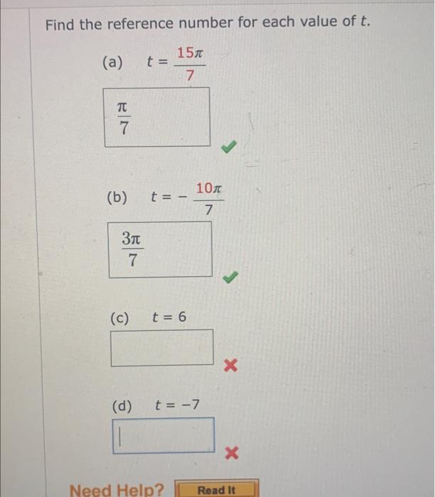 Solved Find the reference number for each value of t. (a) | Chegg.com