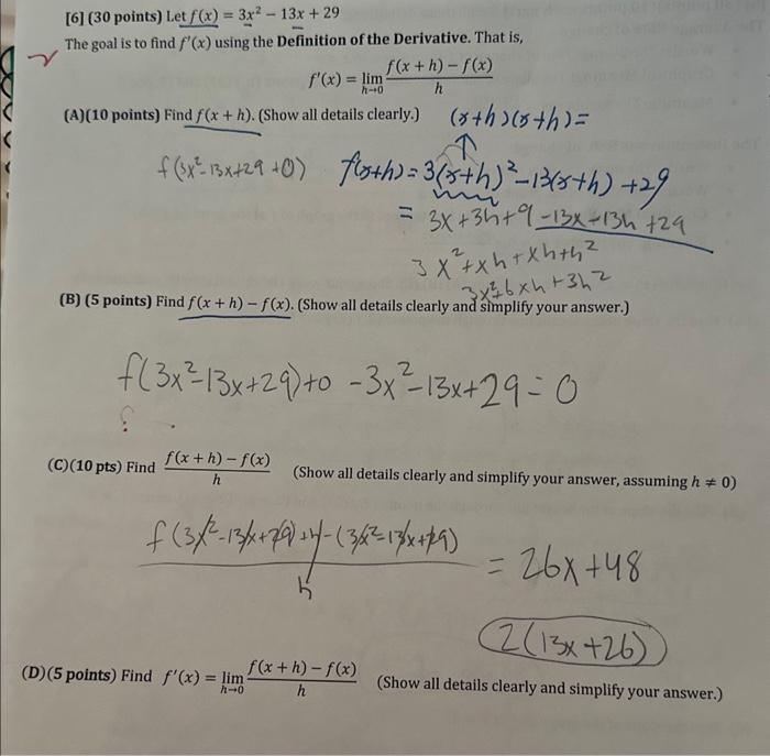 Solved [6] 30 Points Let F X 3x2−13x 29 The Goal Is To