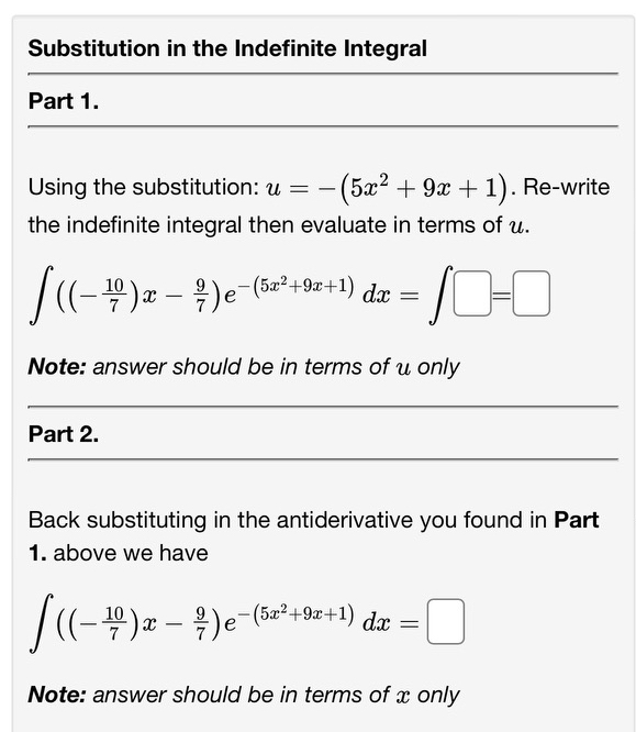 Solved Substitution in the Indefinite IntegralPart 1.Using | Chegg.com