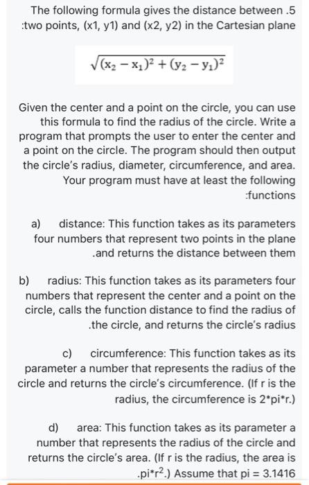 Solved The following formula gives the distance between .5 | Chegg.com
