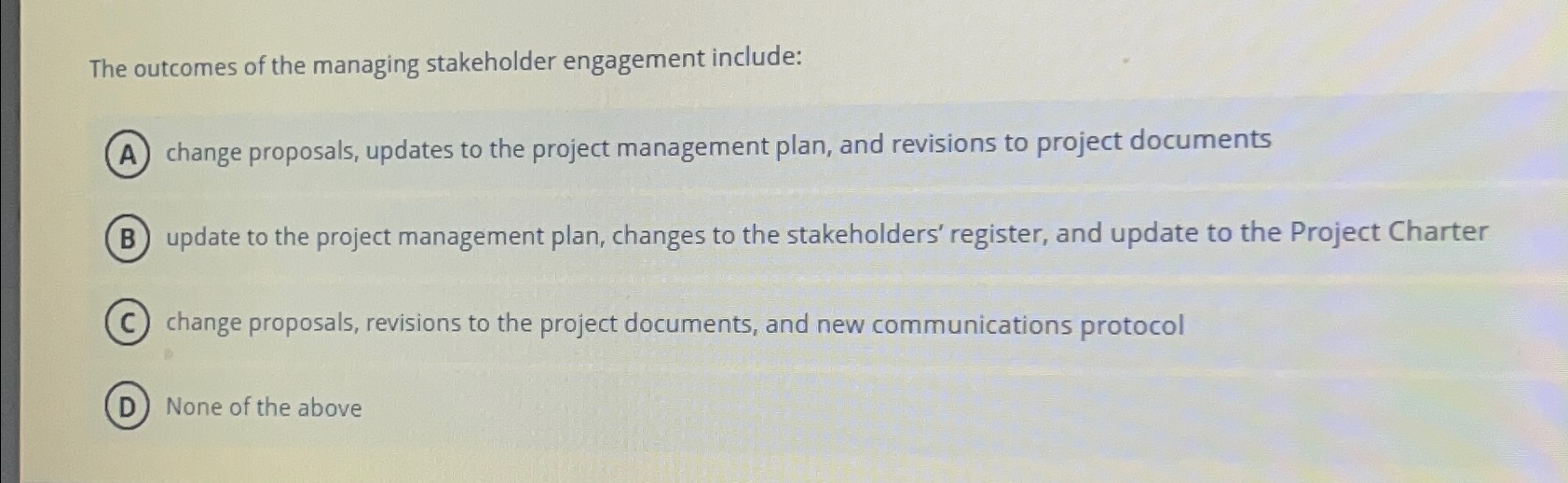 Solved The outcomes of the managing stakeholder engagement | Chegg.com