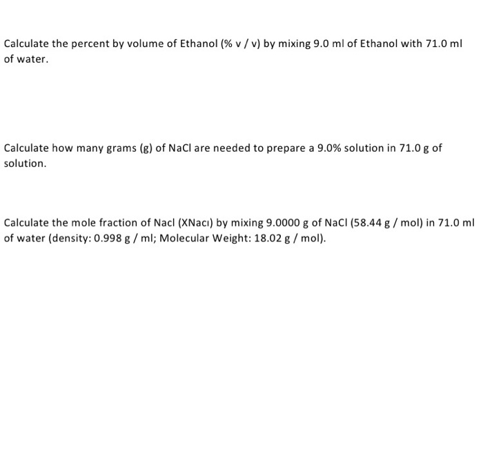 Solved Calculate the percent by volume of Ethanol (% v/v) by | Chegg.com
