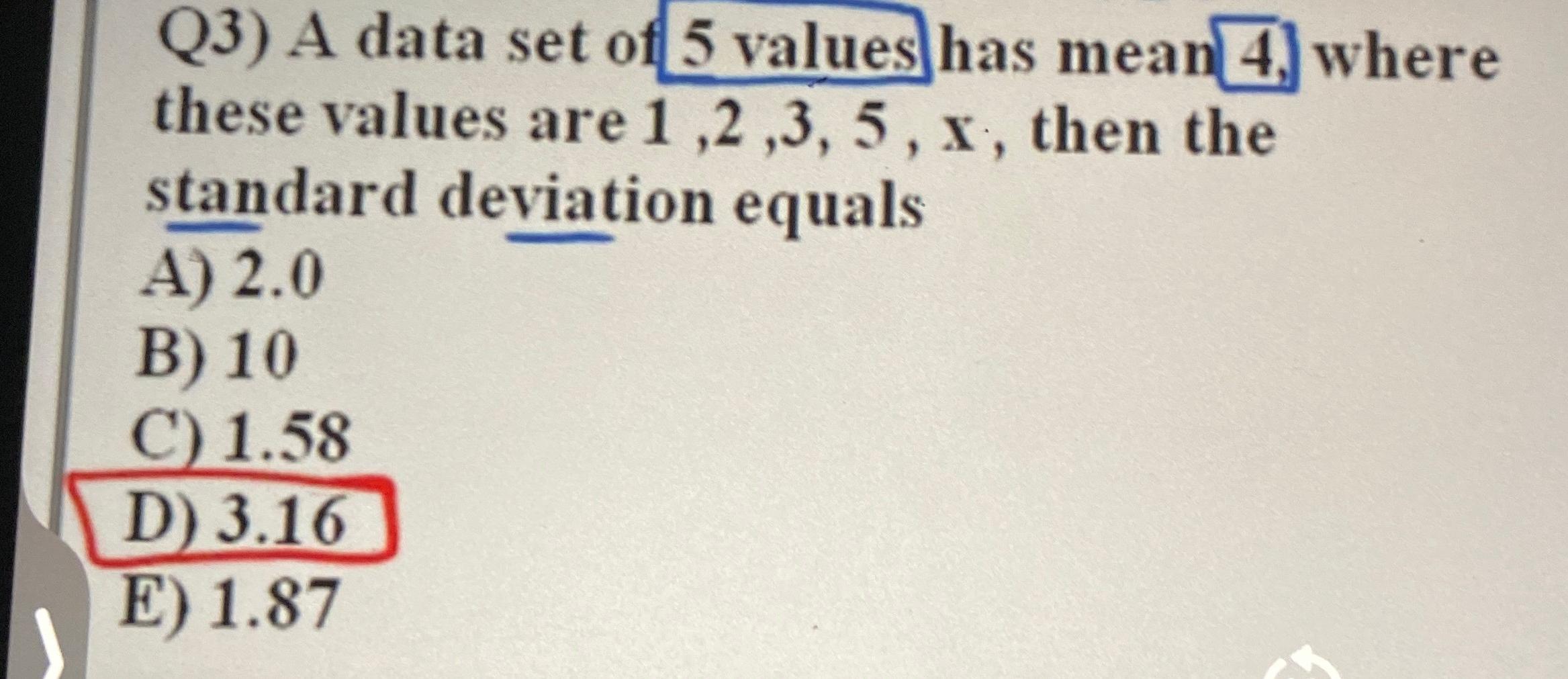 Solved Q3) ﻿A data set of values has mean , | Chegg.com