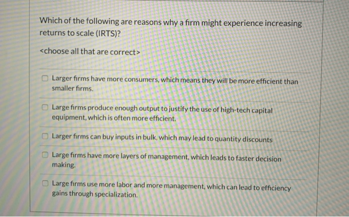 Solved Which of the following are reasons why a firm might | Chegg.com