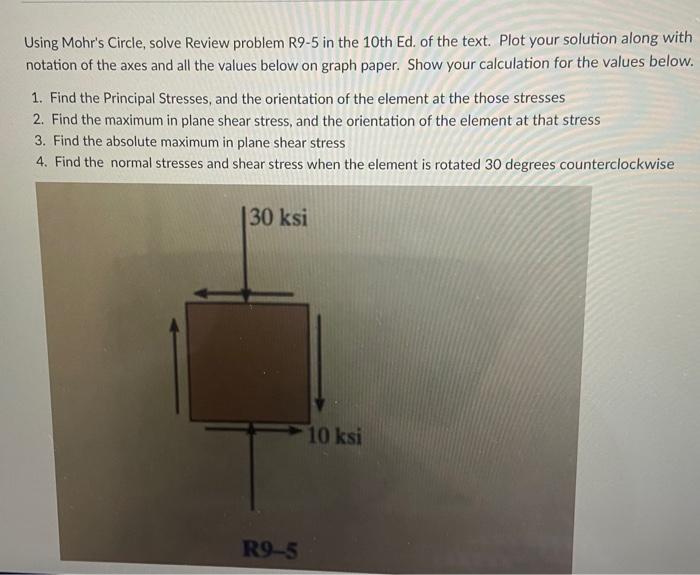 Solved Using Mohr's Circle, solve Review problem R9-5 in the | Chegg.com