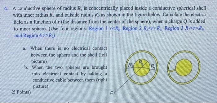 Solved 4. A conductive sphere of radius R. is concentrically | Chegg.com