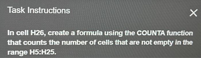 Solved Task Instructions: In cell H26, create a formula | Chegg.com