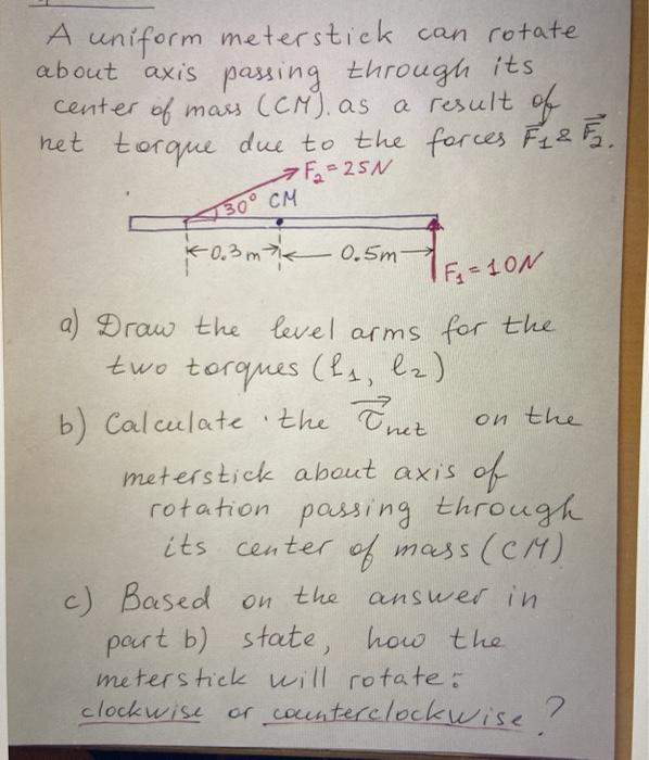 Solved A uniform meterstick can rotate about axis passing | Chegg.com
