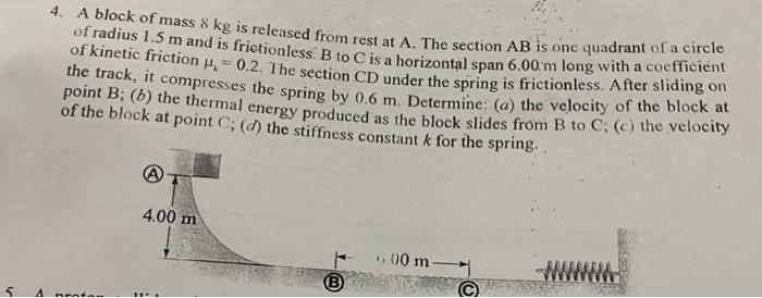 Solved 4. A block of mass 8 kg is released from rest at A. | Chegg.com