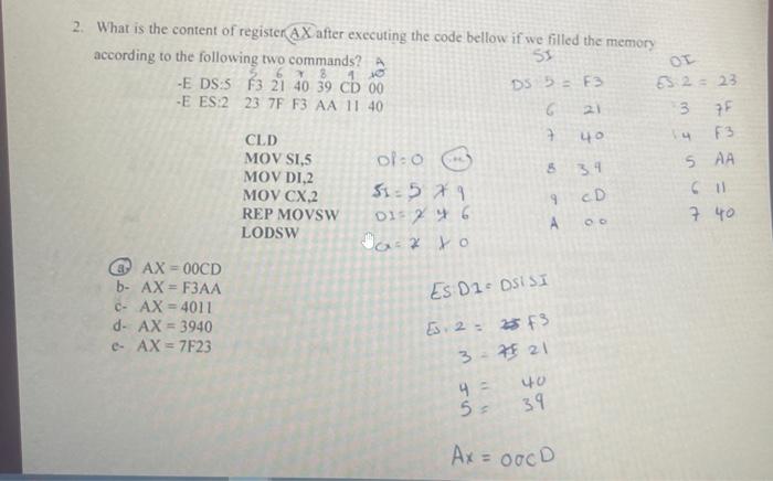 Solved 2. What is the content of register X after executing | Chegg.com