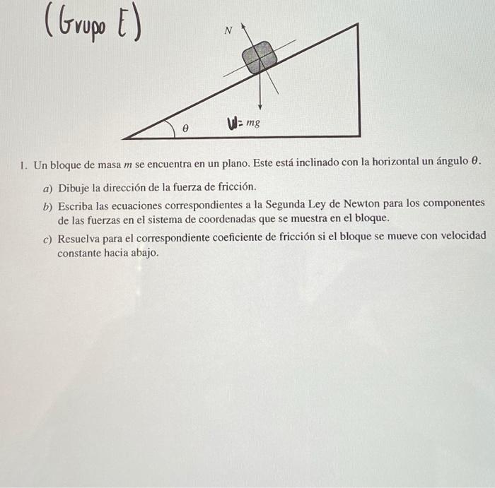 Solved (Grupo E) W3 mg 1. Un bloque de masa m se encuentra | Chegg.com