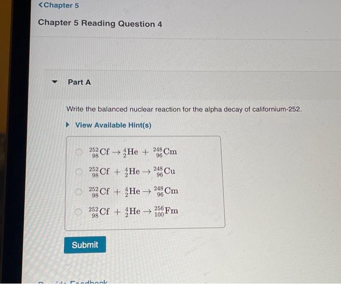 Solved Write the balanced nuclear reaction for the alpha | Chegg.com