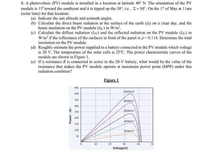 Solved 1. A photovoltaic ( PV) module is installed in a | Chegg.com