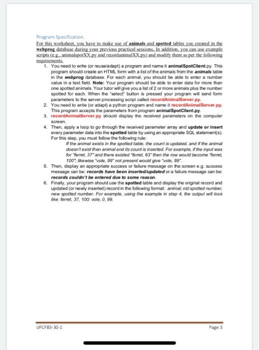 Program Specification.For this worksheet, you have to | Chegg.com